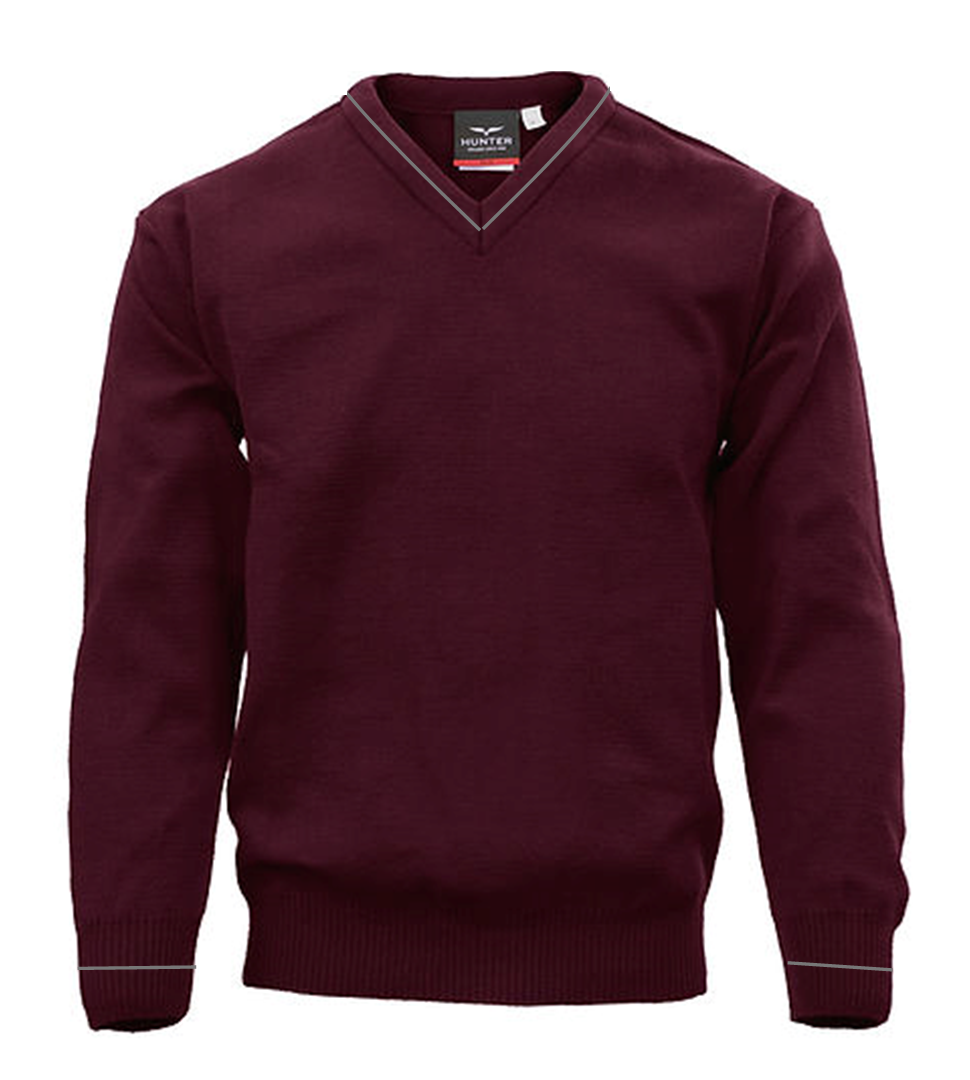 Scoil Iognáid Maroon Cotton Jumper with StripeThe Schoolwear Centre
